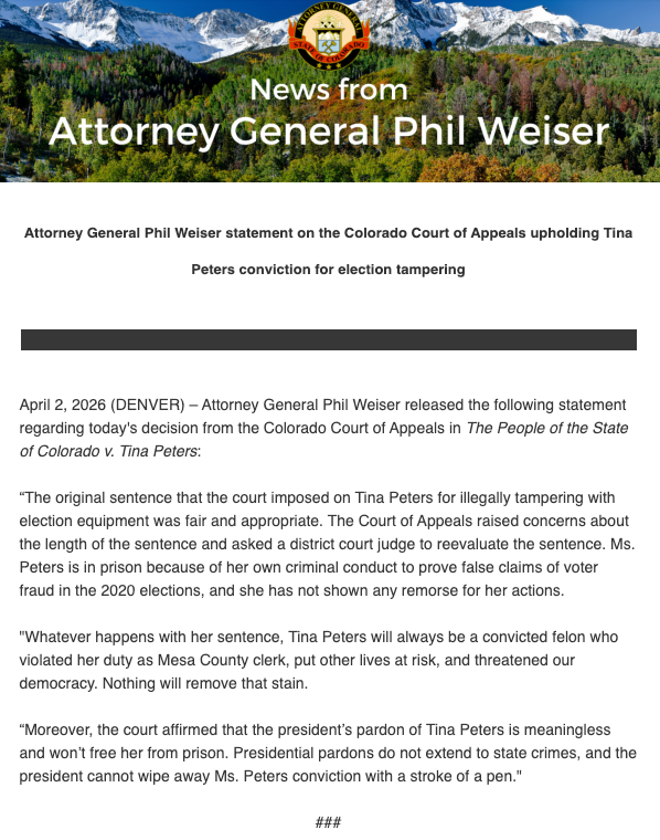 Tina Peters convictions upheld, sentence thrown out and case sent back ...